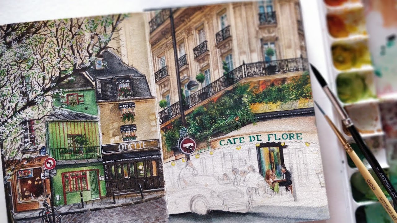 Part-7 | Easy paris Cityscape Watercolour Painting step by step ...