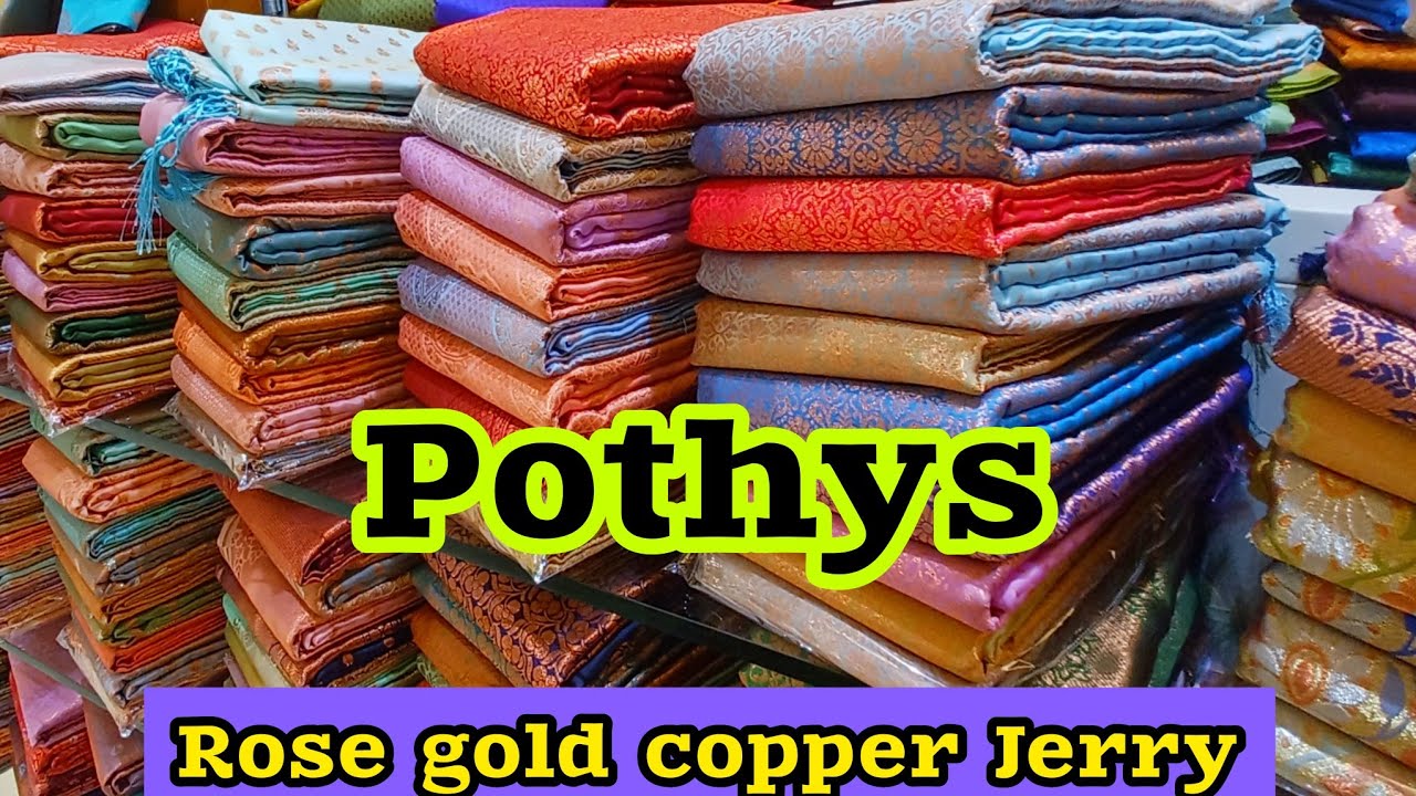 pothys Rose gold copper zari silk sarees party wear collections high ...