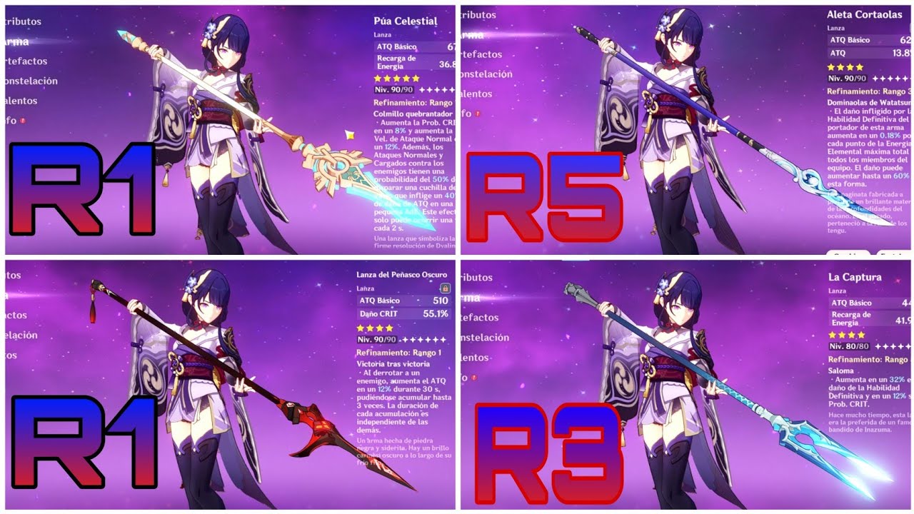 Raiden Shogun (Baal) c0 comparativa de armas Pua Celestial, Aleta ...