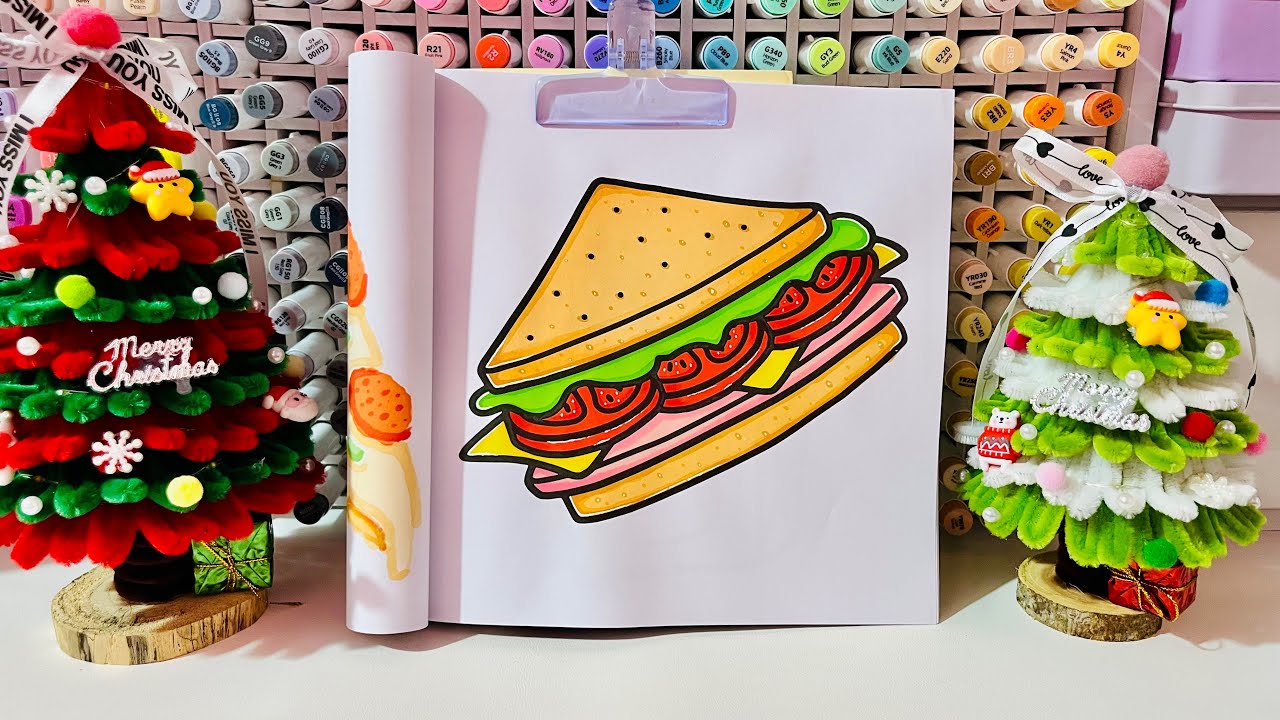 🌈[ASMR] CocoWyo | FOOD & DRINK Coloring Book 😍 Color Sandwiches With Me ...