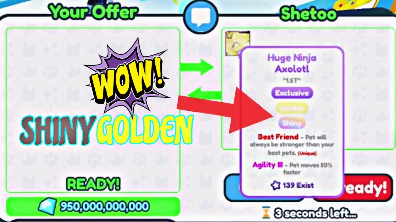 *SHINY GOLDEN* HUGE NINJA AXOLOTL🐟 DOGGY TO INFINITY ♾ PSX TRADING ...