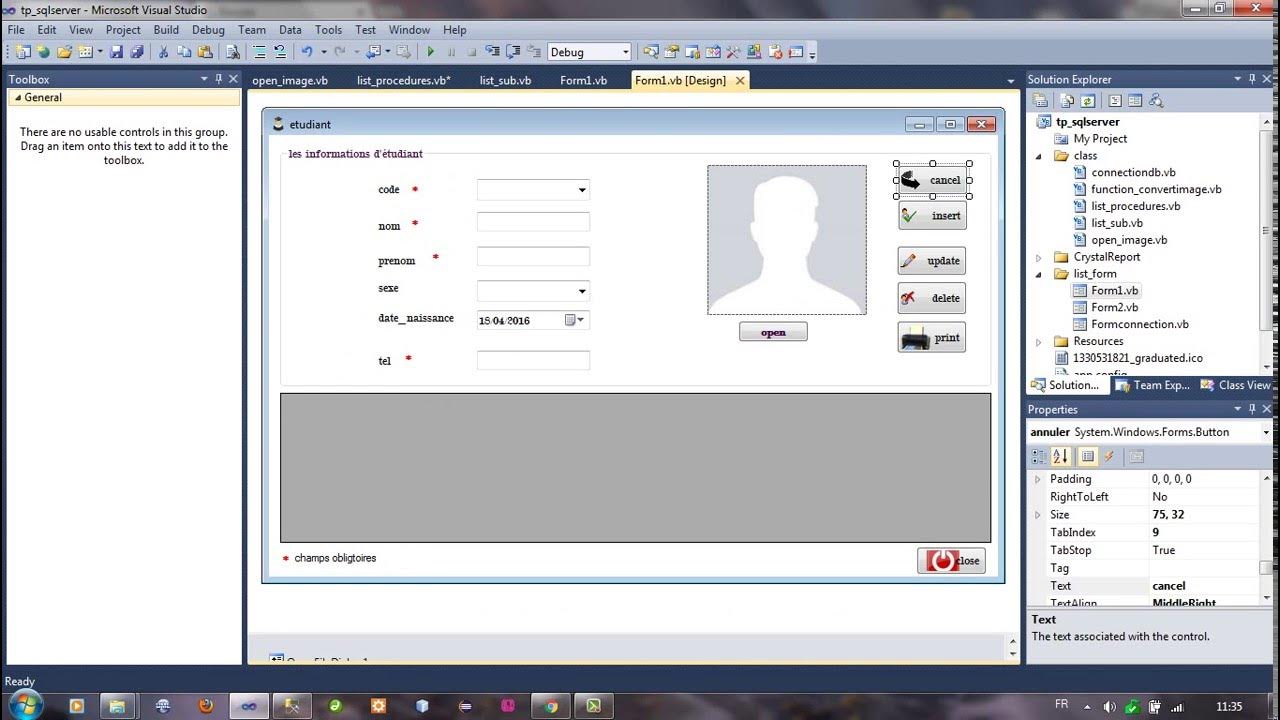 insert update select delete in sql server vb.net part1 - YouTube