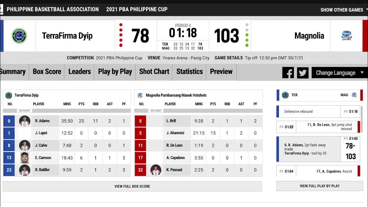 Magnolia Hotshots vs. Terrafirma Dyip LIVE STATS - 2021 PH Cup - YouTube