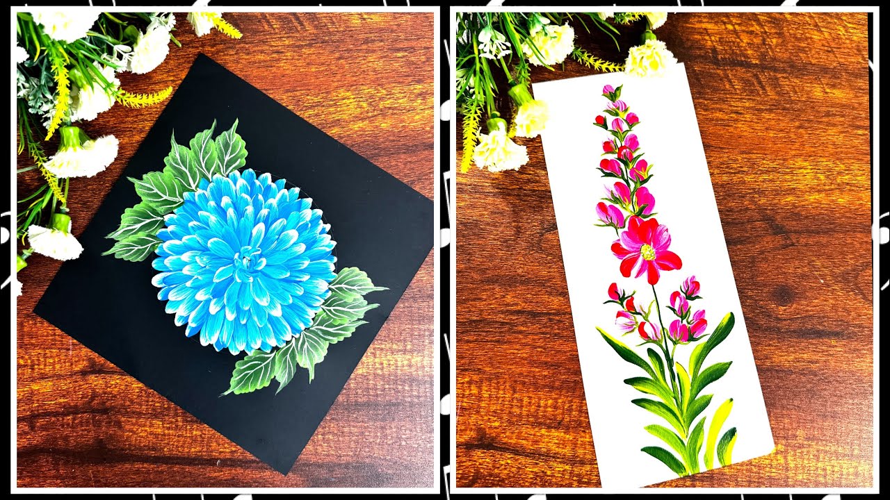 Using amazing one stroke technique to make a different flower painting ...