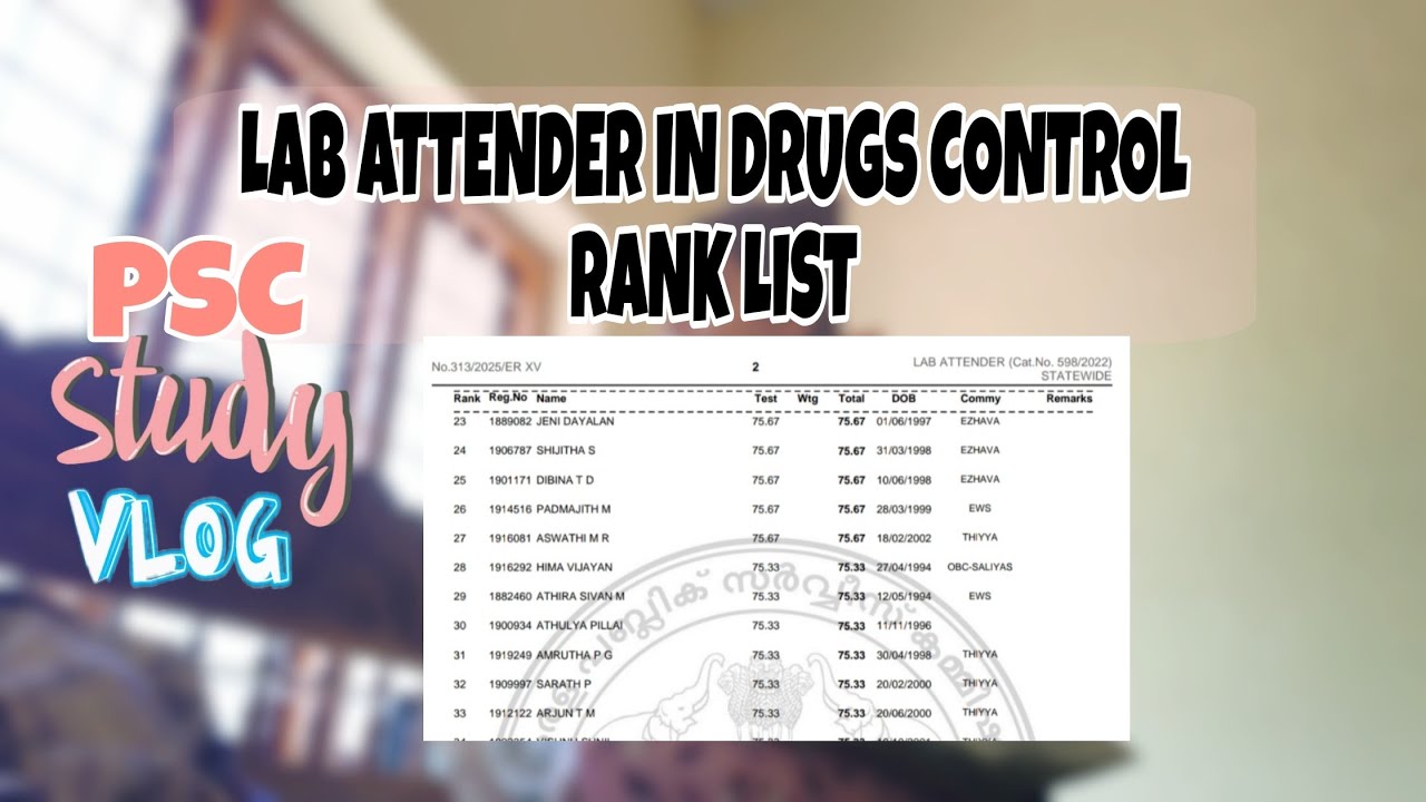 LAB ATTENDER IN DRUGS CONTROL RESULT OUT || PSC STUDY VLOG || - YouTube