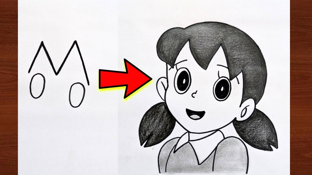 How to draw Shizuka from Doraemon using M 💚💚/ Shizuka Drawing Easily ...