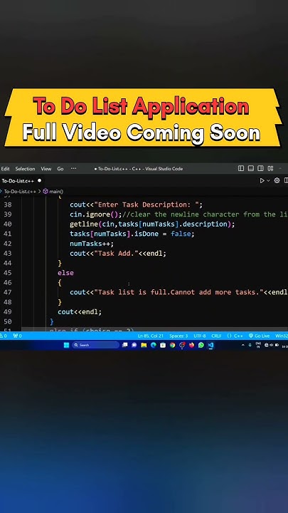 To Do List Application Using C Code Leos Shorts Coding Programming Cpp Youtube