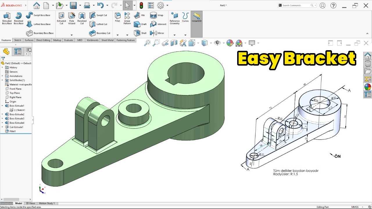 SolidWorks Beginner Guide: Modeling a Detailed Bracket - YouTube