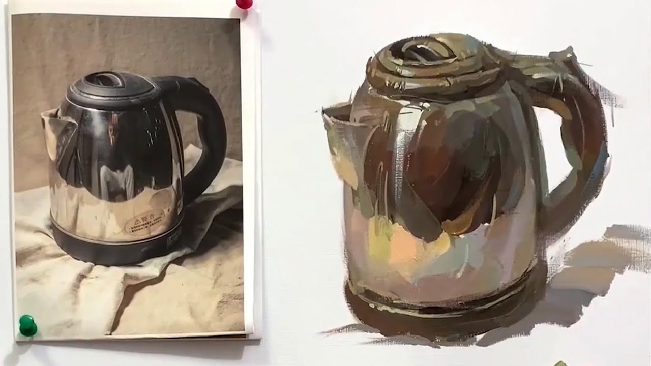 How to paint the Metal objects in Gouache paint - YouTube
