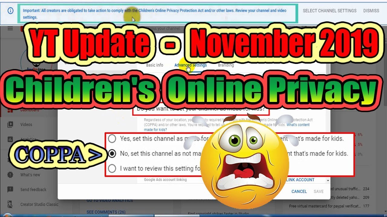 YT Update- Nov 19 || Children's Online Privacy Protection Act (COPPA ...