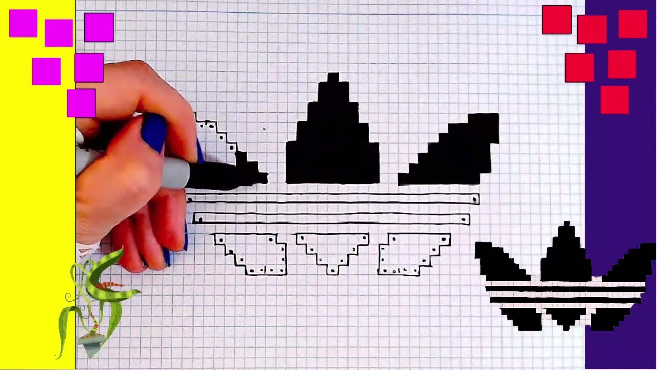 Dessin in Pixel Art. Comment Dessiner logo Adidas - YouTube