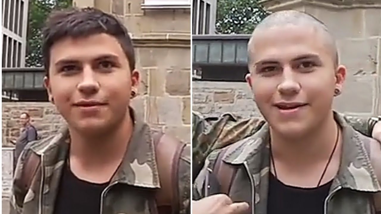 Un alemán guapo se rapó todo el cabello en la calle por 50 euros - YouTube