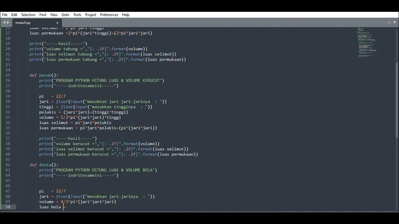 Menghitung Luas & Volume Tabung, Kerucut, & Bola menggunakan Python - YouTube
