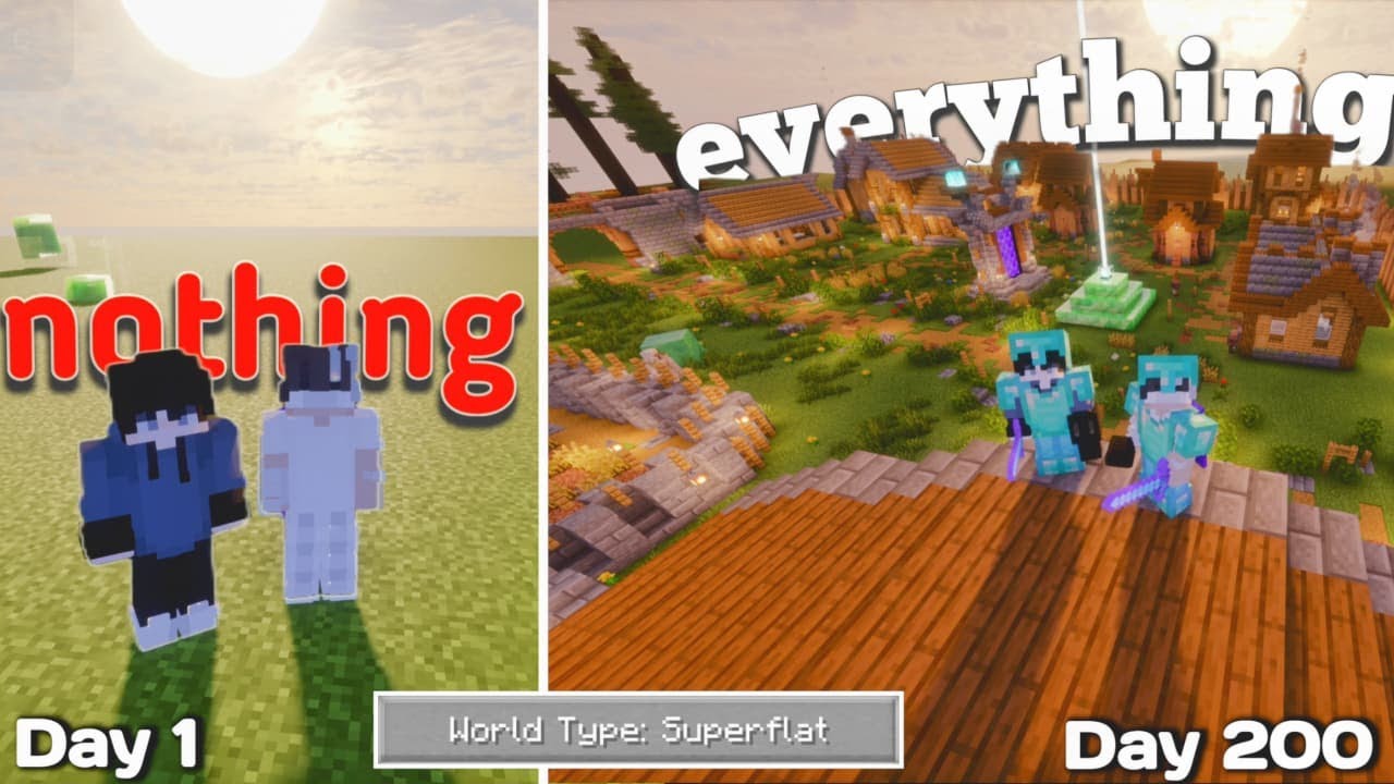 We Survived 200 Days In Minecraft Superflat World! - YouTube