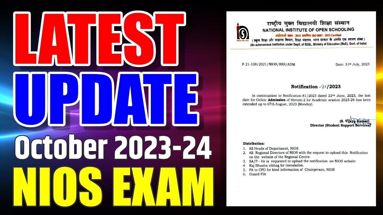Latest News for NIOS October Stream 2 Admission - YouTube