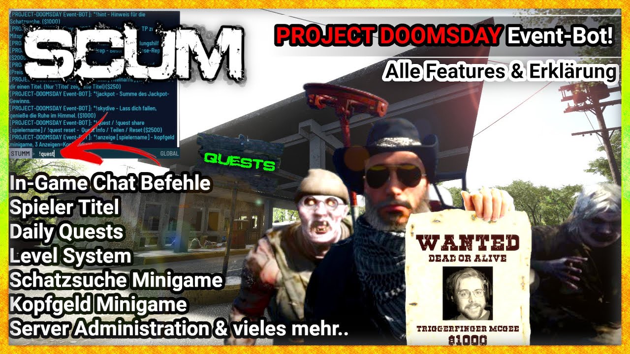 SCUM 🔥 PROJECT DOOMSDAY: Bot Vorstellung! ⭐ Quests, Befehle, Minigames ...