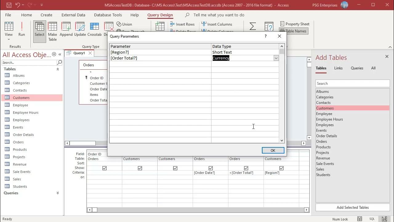 How to change the Order of Parameter Prompts in MS Access - Office 365 - YouTube