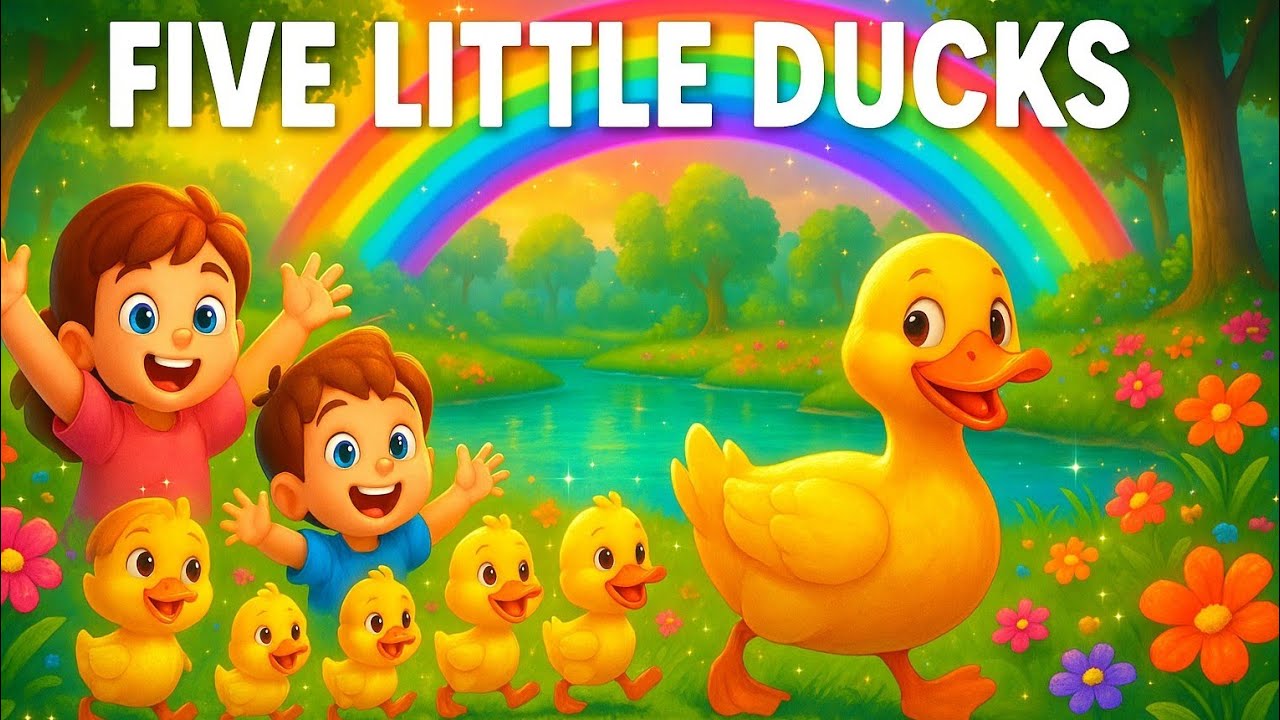 📌 Five Little Ducks 🦆🌈 | Cute Kids Acting Duck Counting Story 😺 | Baby ...