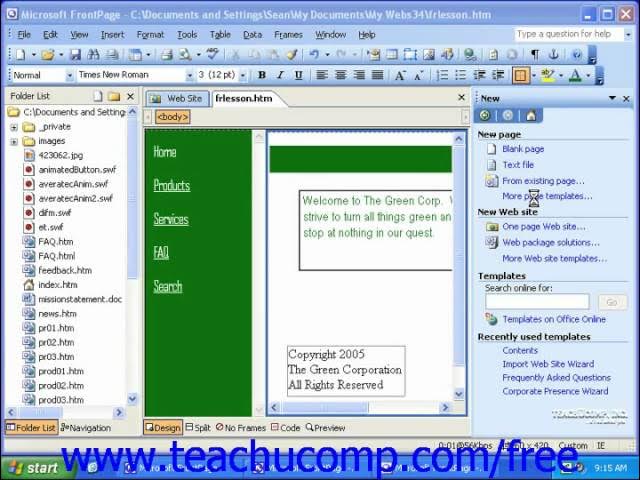 Microsoft Office Frontpage 2003 Create A Frames Page