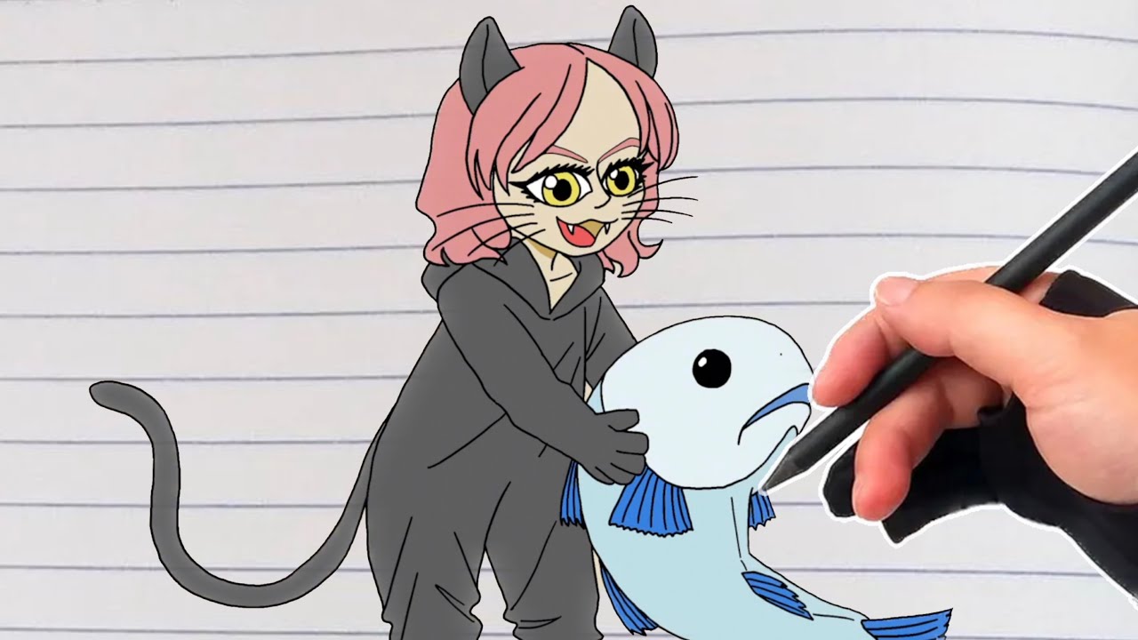 HOW TO DRAW A GIRL EAT FISH/By Peerada - YouTube