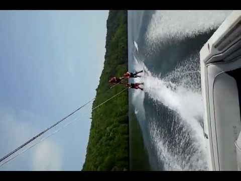 Three person pyramid while water skiing - YouTube
