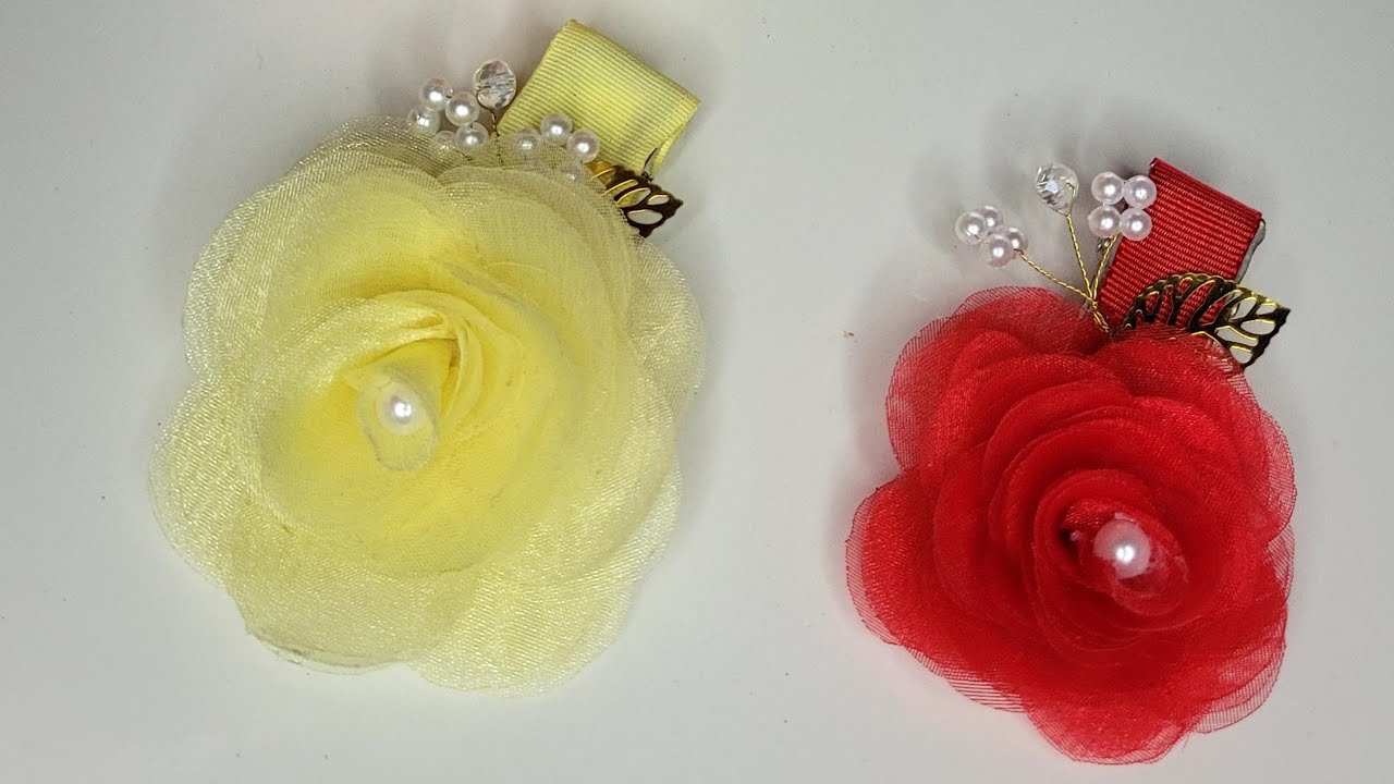 como fazer hair clips de flor de organza fasil e rápido pra iniciante 🎀 ...