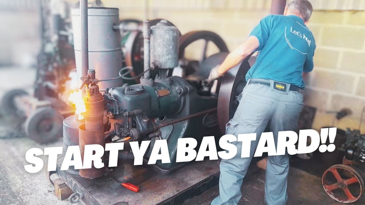 Hot Bulb Tangye Patent Oil Engine START UP - YouTube