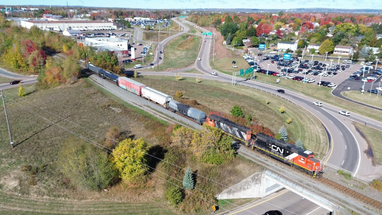 Awesome Aerial 4K View! Nice Pair of Geeps Lead Local Train CN 537 thru ...