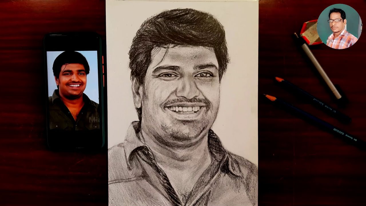 Actor Sathish Portrait Drawing #PVM ARTLAND - YouTube