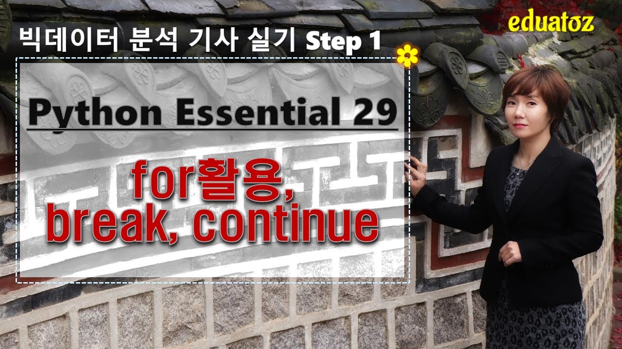 [빅데이터 분석기사 실기 - Python Essential 29] for 활용, break, continue - YouTube