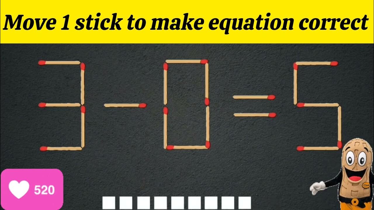 Matchstick Puzzle.Move 1 stick to make equation correct #matchstickpuzzle #matchstickriddles ...