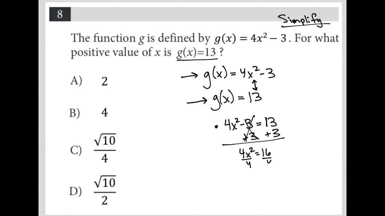 The function g is defined by g(x) = 4x^2 - 3. For what positive value ...