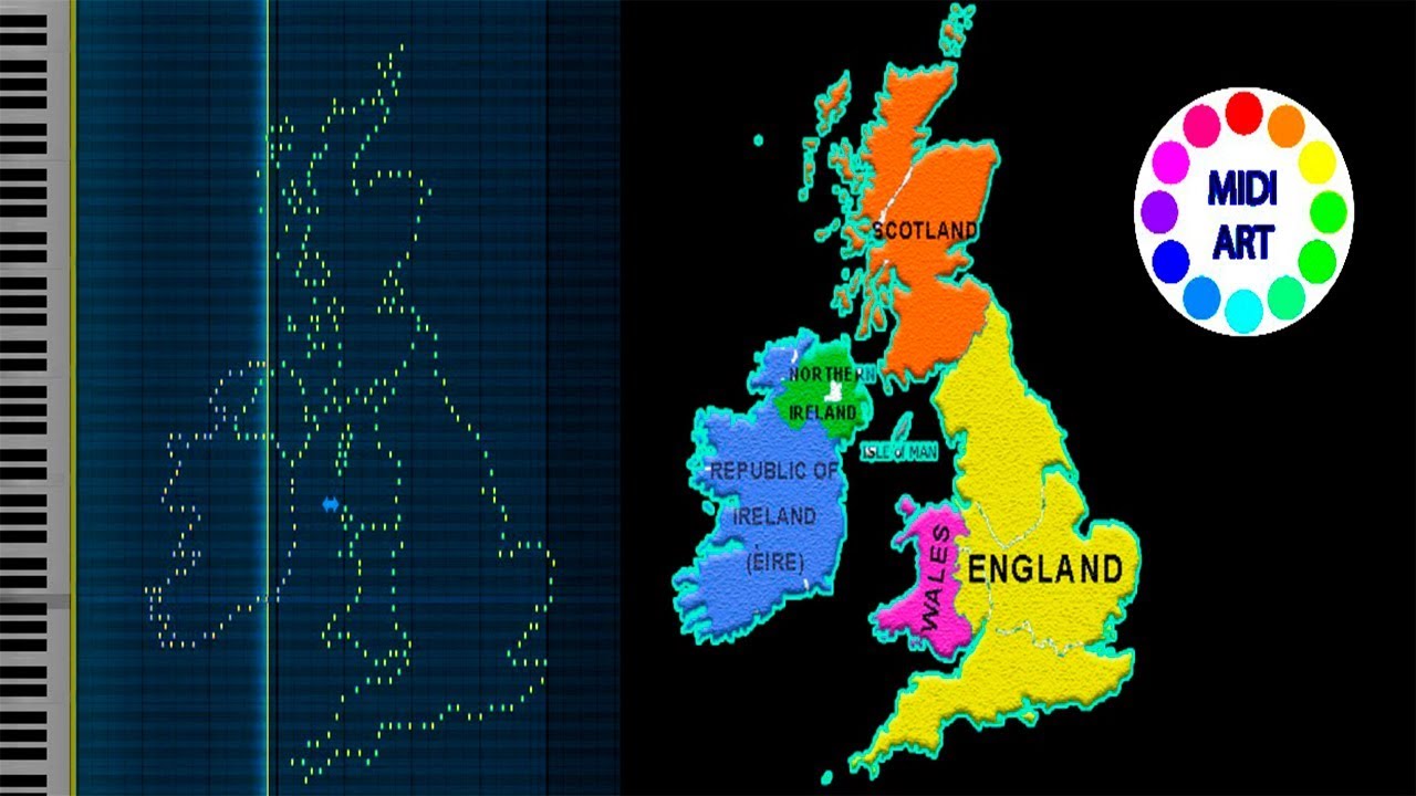 Musical map of United Kingdom & Ireland - midi art [drawing] - YouTube