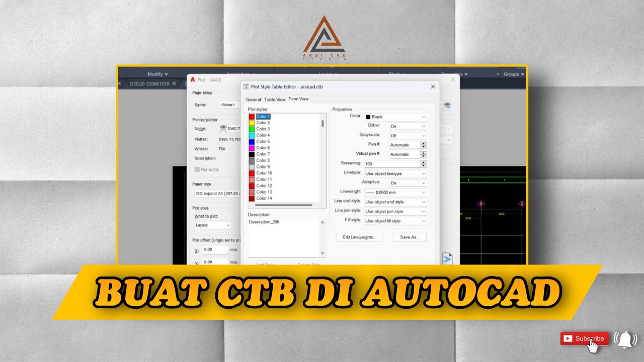 CARA MEMBUAT CTB DAN KETEBALAN GARIS DI AUTOCAD - YouTube