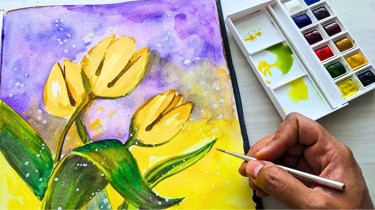 How to paint Blooming tulips using Watercolor Painting Step by step ...