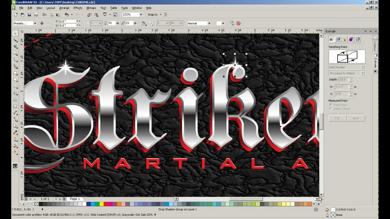 CorelDRAW tutorial on how to create chrome type with leather background ...
