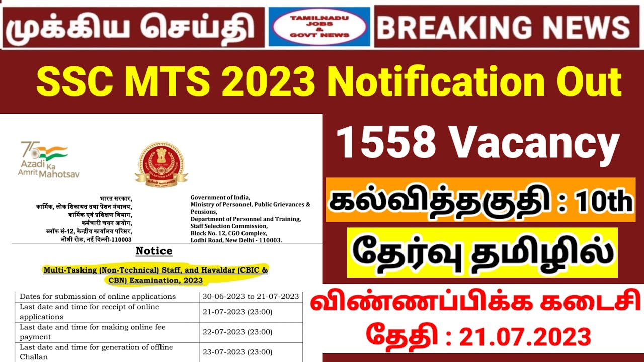 SSC MTS Notification Out | Qualification-10th | 1558 Vacancy | SSC MTS ...