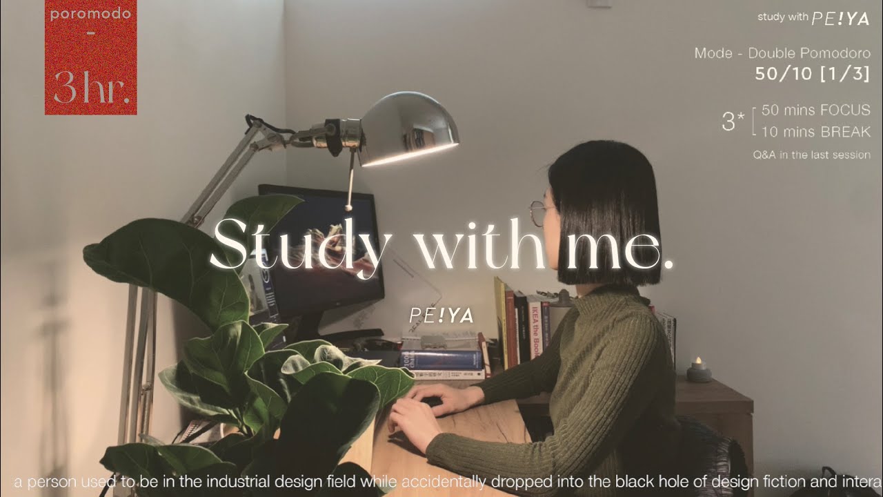 3 Hour Pomodoro Timer | Study with me | 50/10 Real-time Study | Design ...