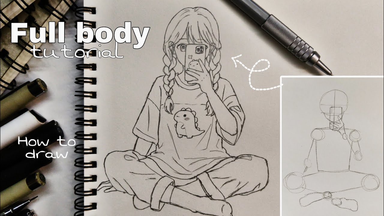 FULL BODY TUTORIAL | How to draw cute girl full body in sitting pose ...
