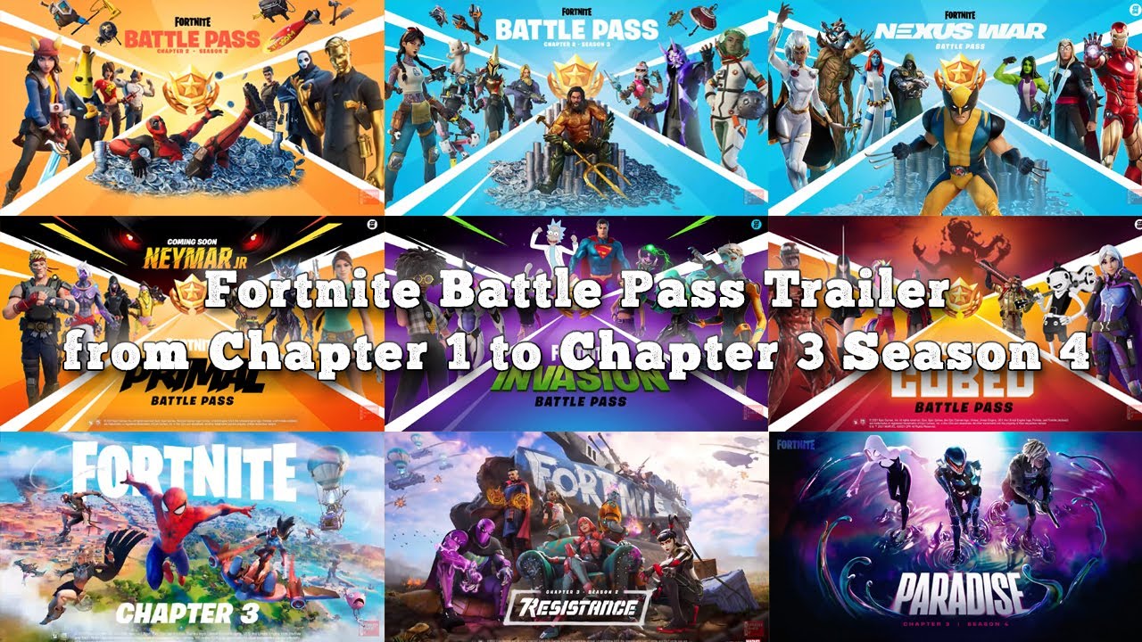 Fortnite Battle Pass from Chapter 1 to Chapter 3 Season 4 - YouTube