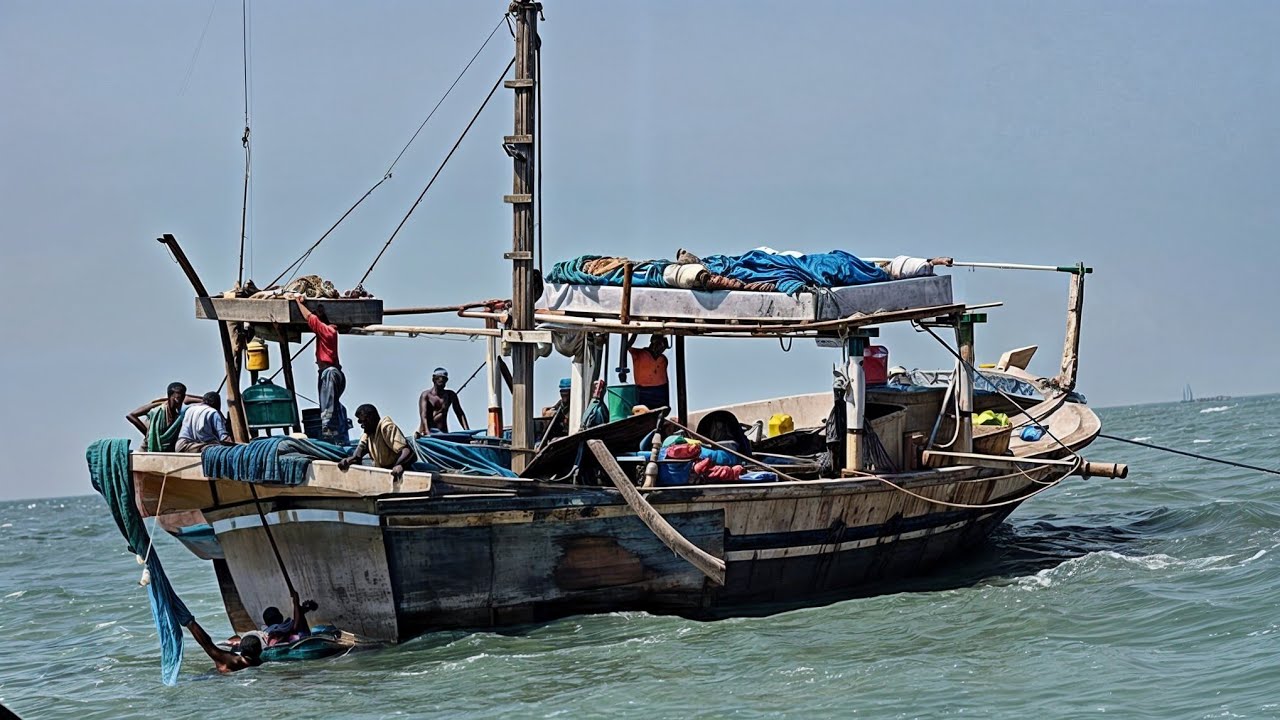 In the middle of the sea,our boat's propeller has become clogged and is ...
