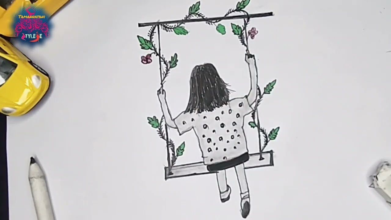 How to Draw a Girl Swinging in a tree- pencil sketch || Easy step by ...