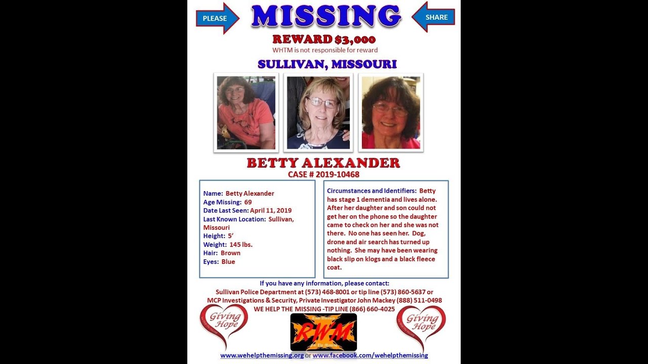 Betty Alexander is missing from Sullivan Missouri - Have you seen her ...