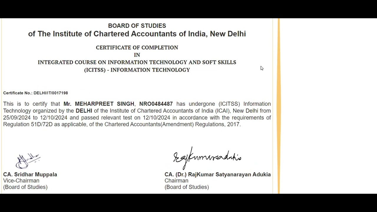 ICITSS TRAINING CERTIFICATE FROM ICAI - YouTube