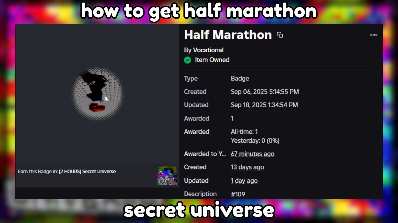 how to get half marathon (secret universe roblox) - YouTube