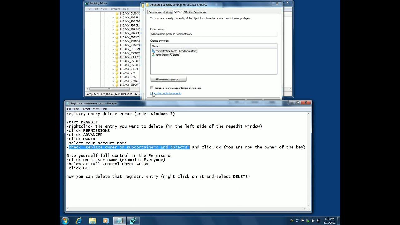 How to delete a Registry entry (Error Deleting Key) - YouTube