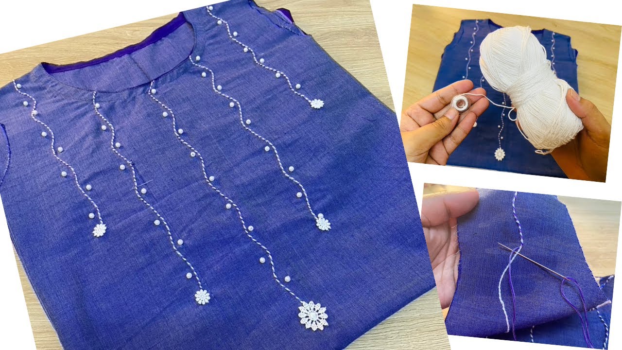 Normal Sewing Machine Embroidery.Bobin Thread Embroidery.Simple Neck ...