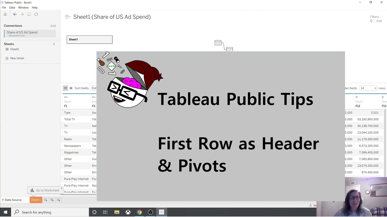 Tableau Public Tips: First Row Header and Pivot - YouTube