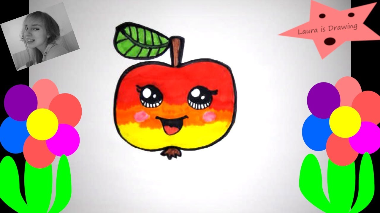 How to draw a cute apple | Easy drawing step by step | Painting and ...