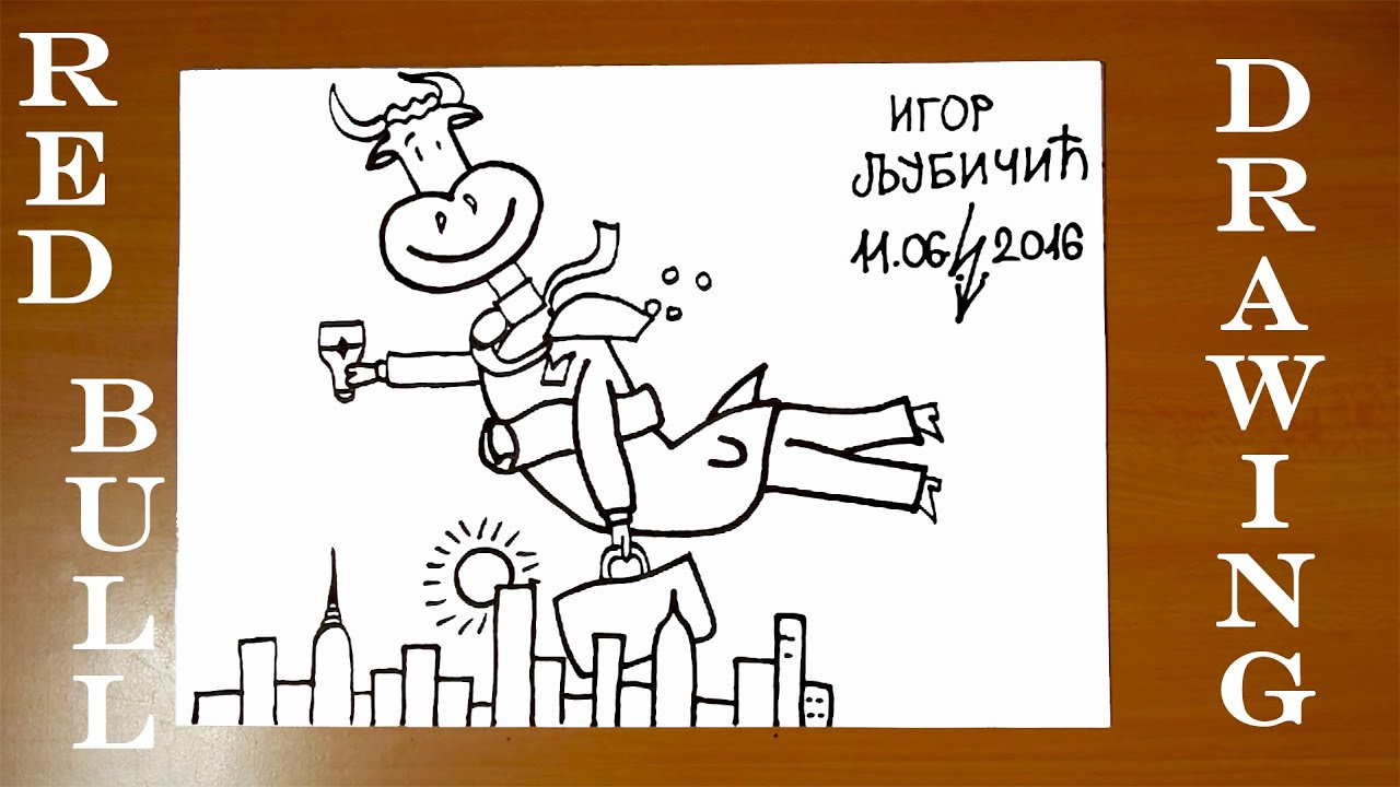 How to Draw RED BULL Gives You Wings Commercial No3 Mascot Bull | Easy ...